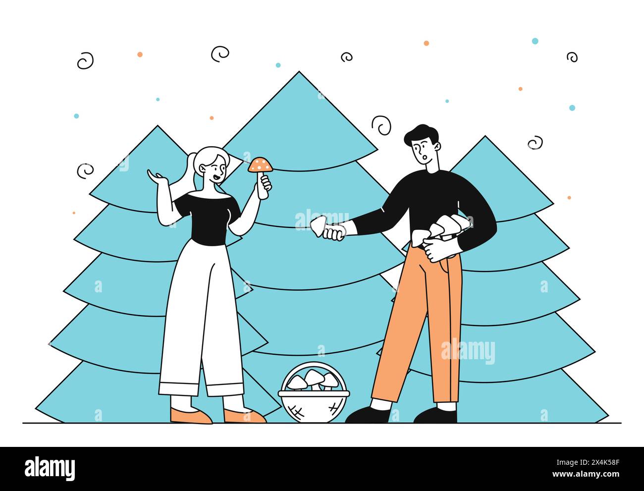 People picking mushrooms vector linear Stock Vector Image & Art - Alamy