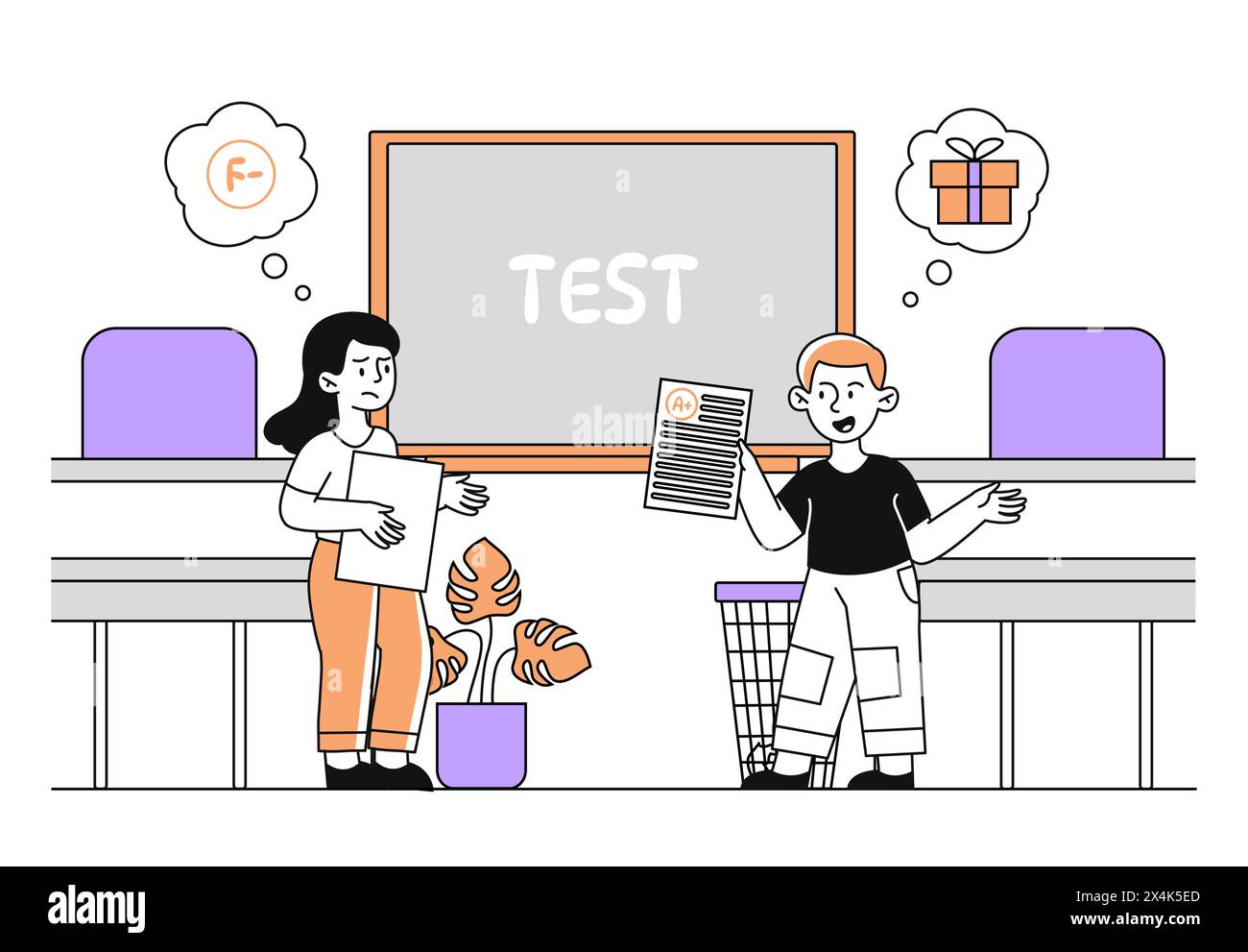 Schoolers with test results vector linear Stock Vector Image & Art - Alamy