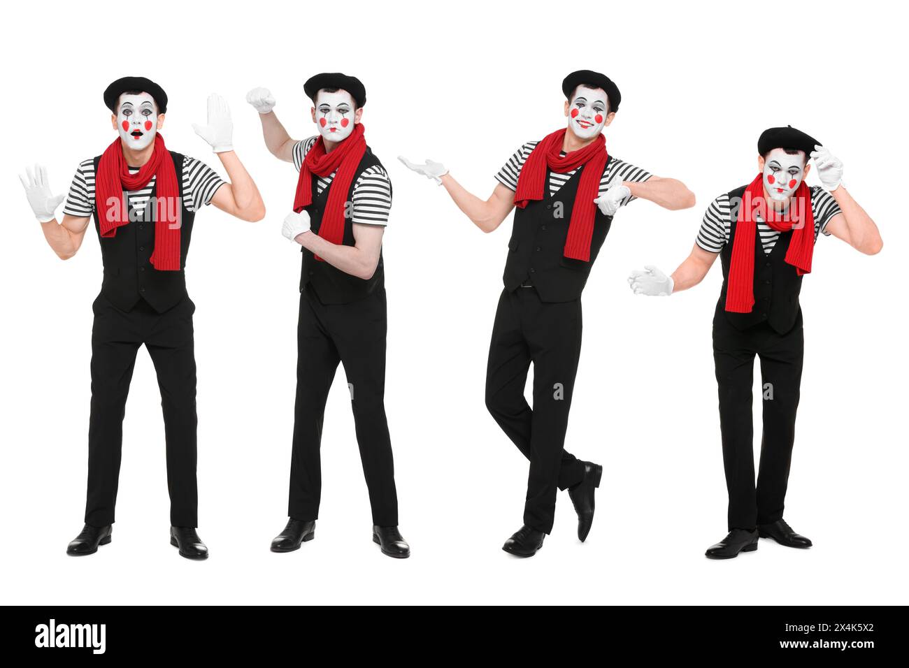 Funny mime posing on white background, set of photos Stock Photo - Alamy