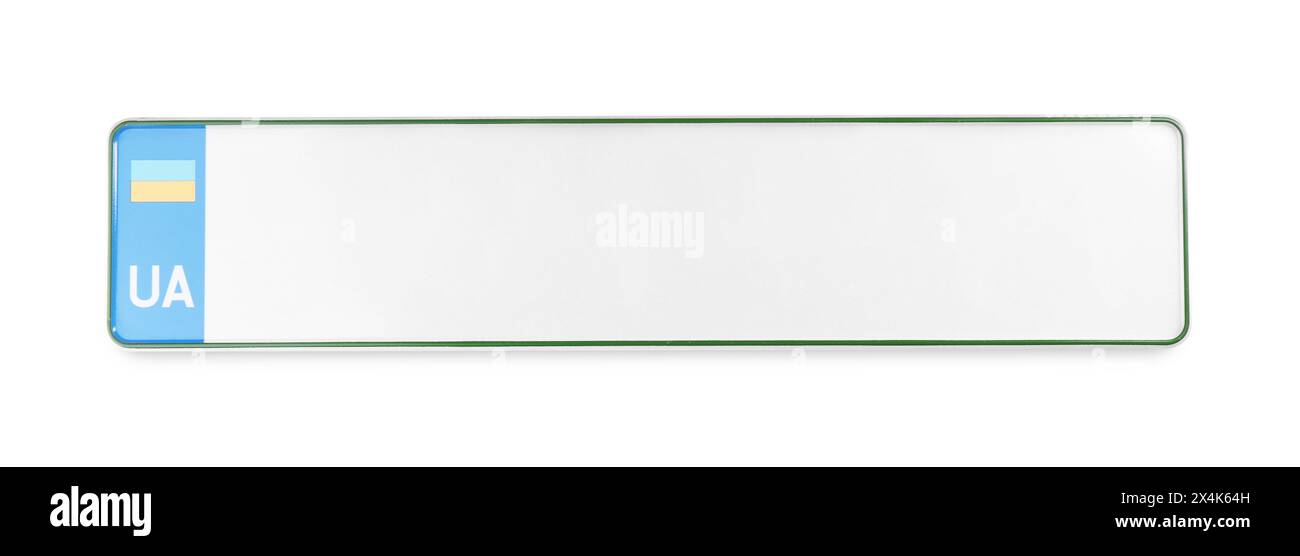 One vehicle registration plate isolated on white, top view Stock Photo ...