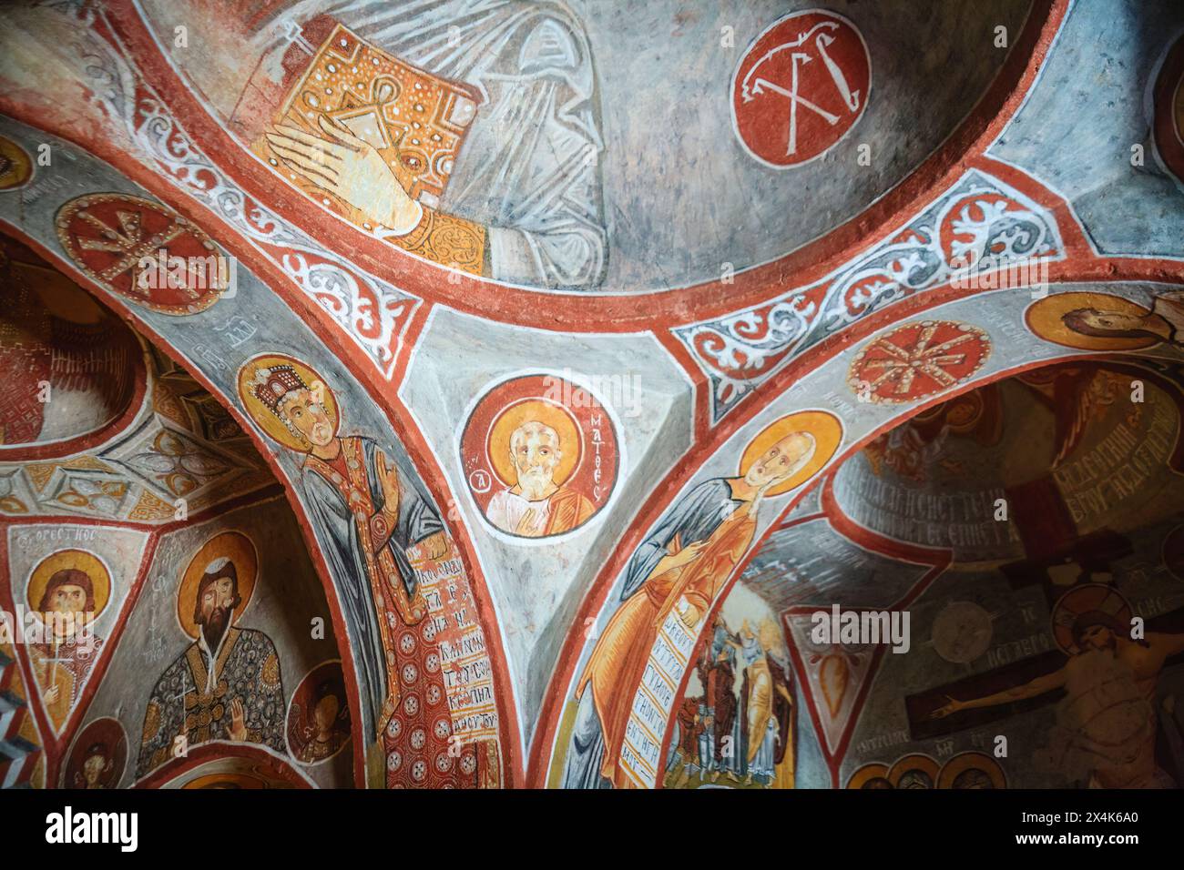 Colourful ceiling frescoes, religious wall paintings in interior of ...
