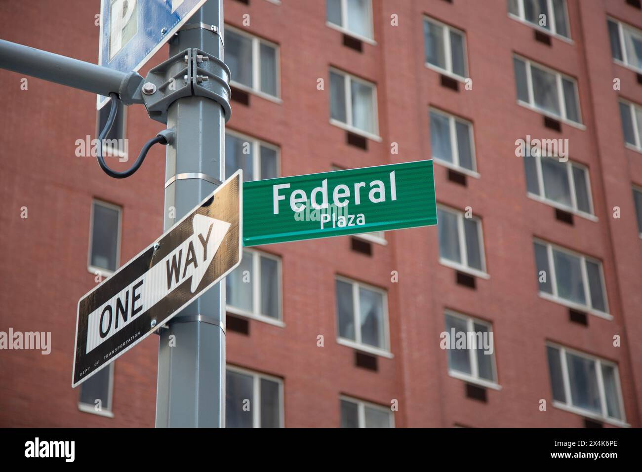 Street sign at Federal Plaza in downtown Manhattan, New York City Stock ...