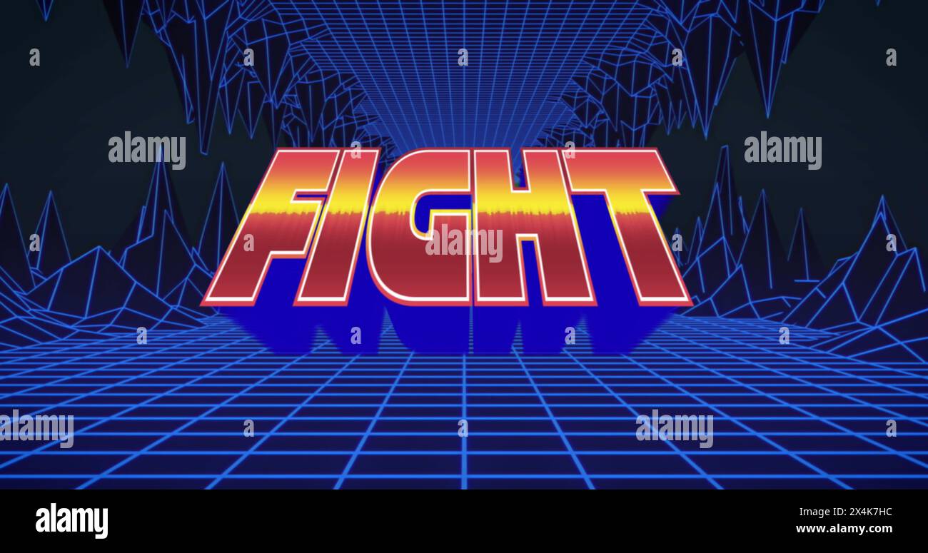 Image of fight text over blue lines on black background Stock Photo - Alamy