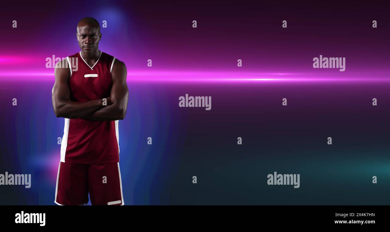 Image of african american male basketball player with arms crossed on ...