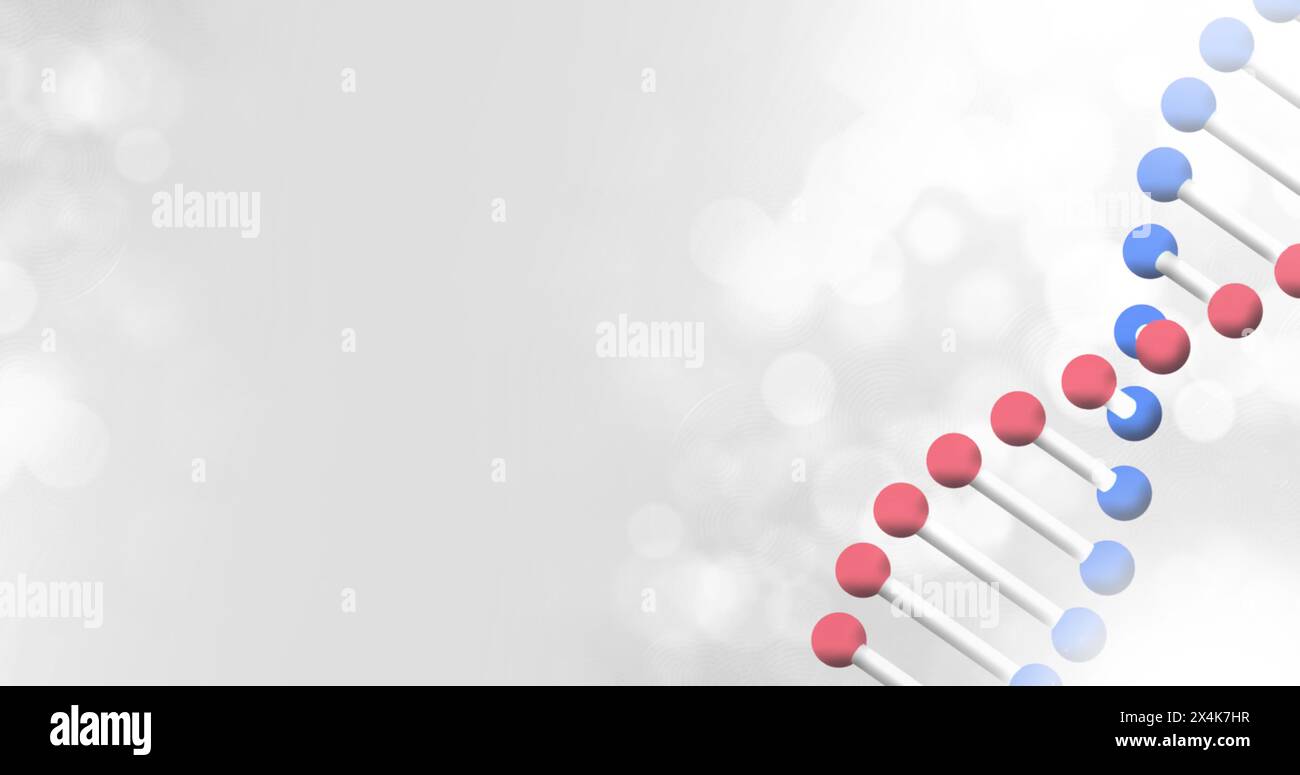 Image of dna strand spinning over white lights on white background ...