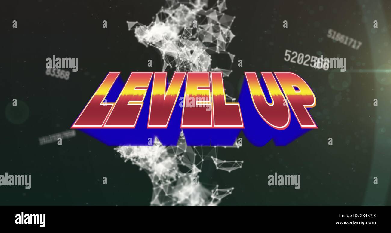 Image of level up text over data processing on black background Stock ...