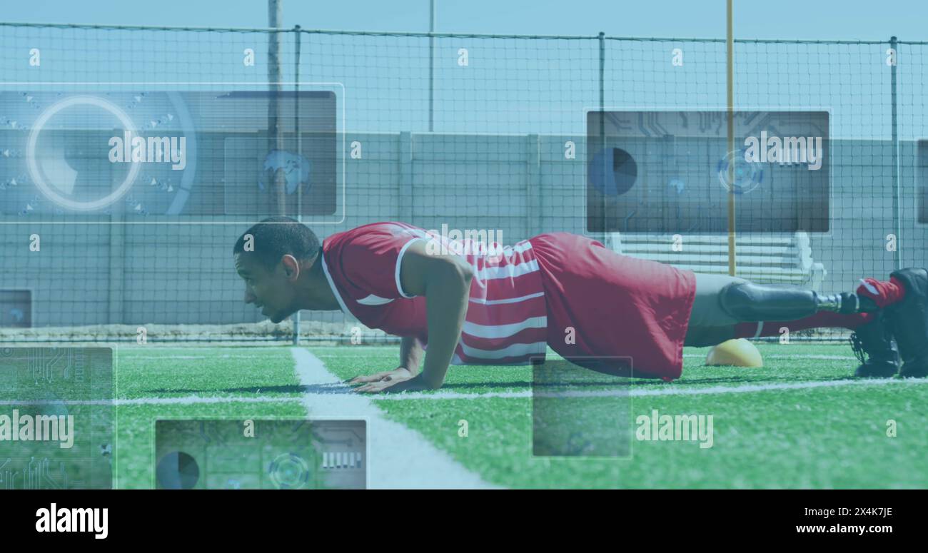 Image of scopes and data processing over male football player with ...