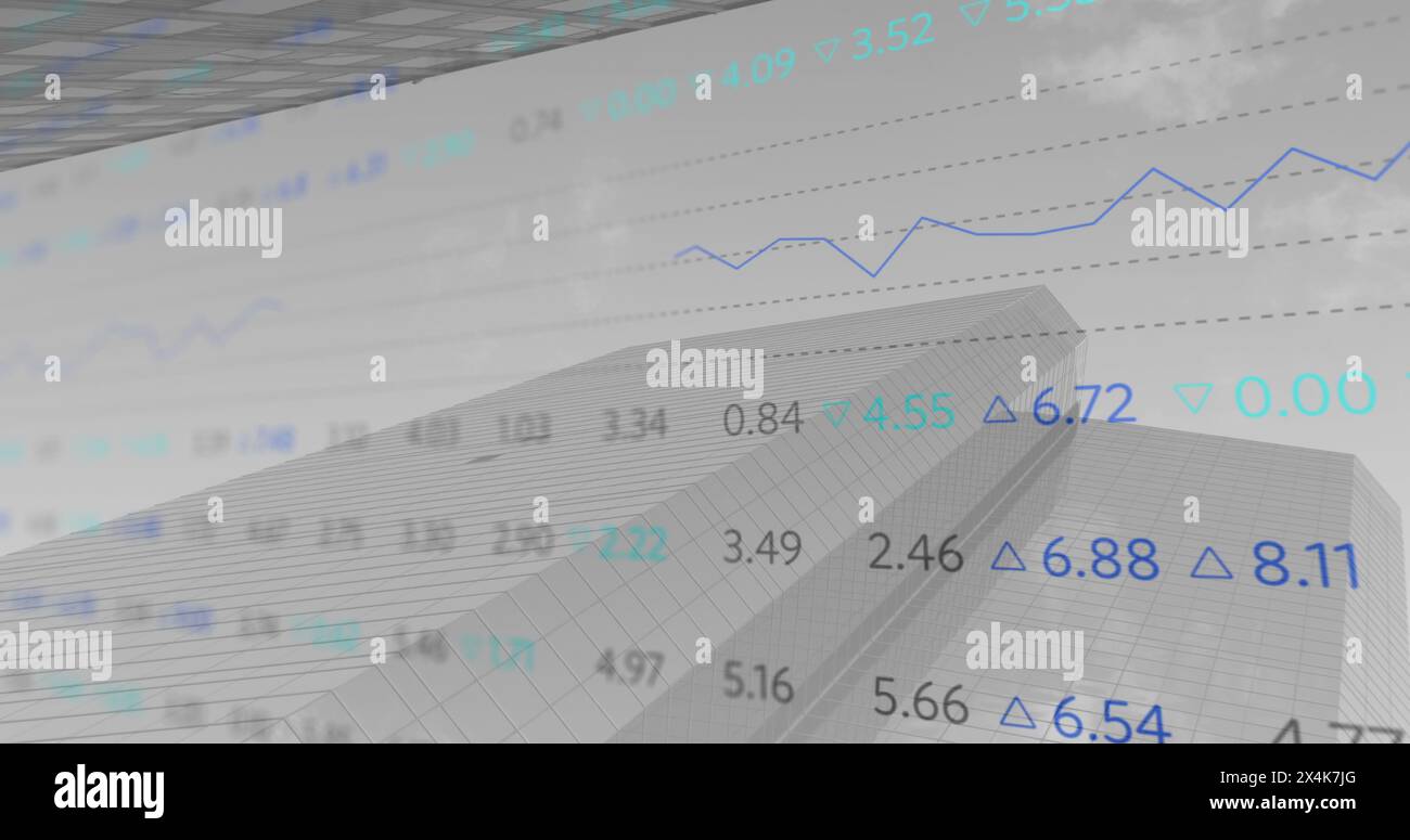 Digital composition of stock market data processing against tall ...