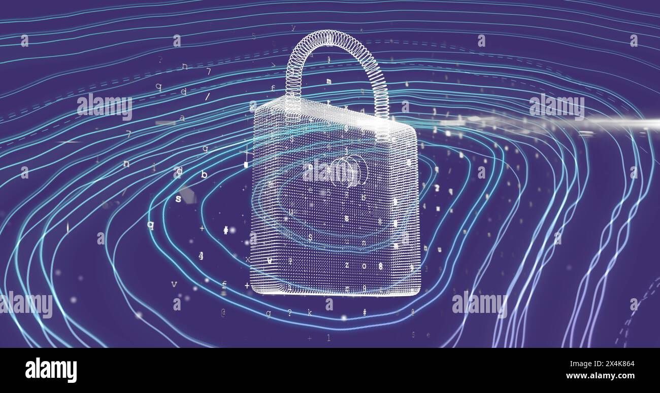 Image of digital interface with online security padlock icon with map ...