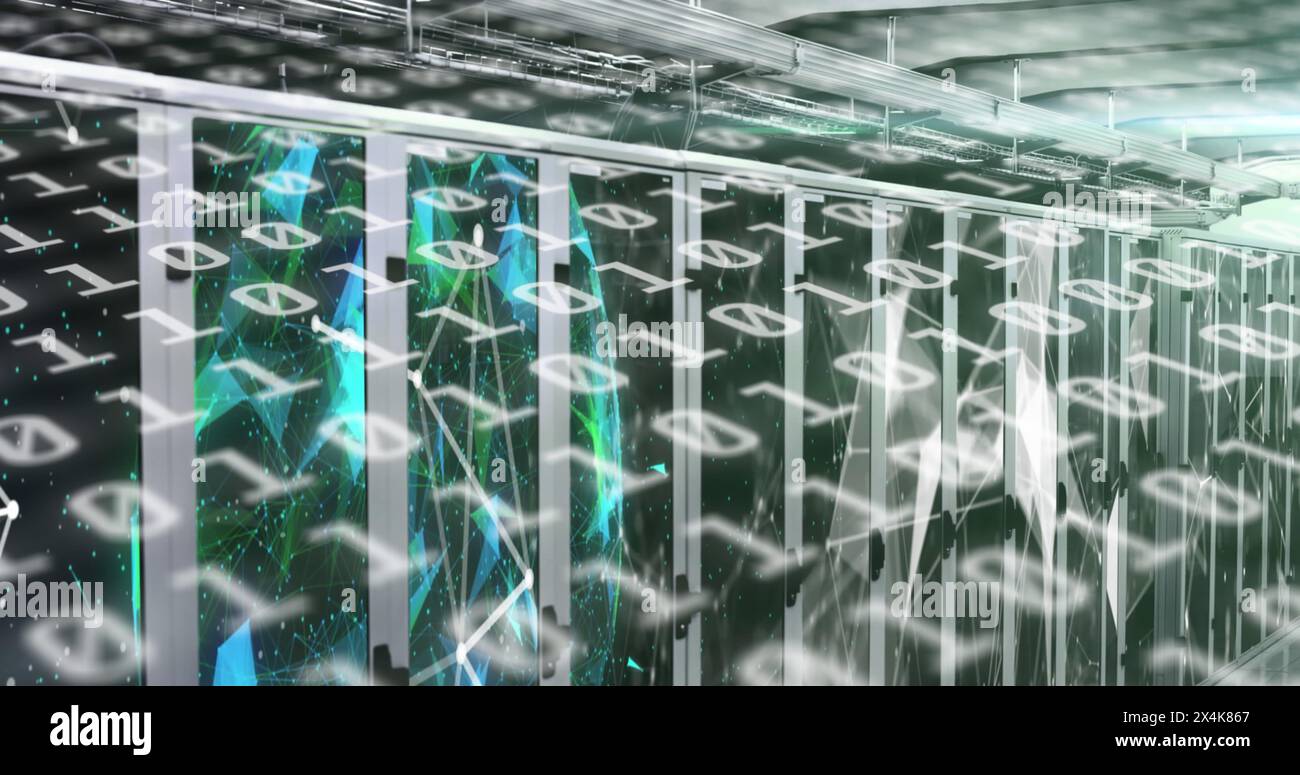 Image of binary coding over tech room with computer servers Stock Photo ...