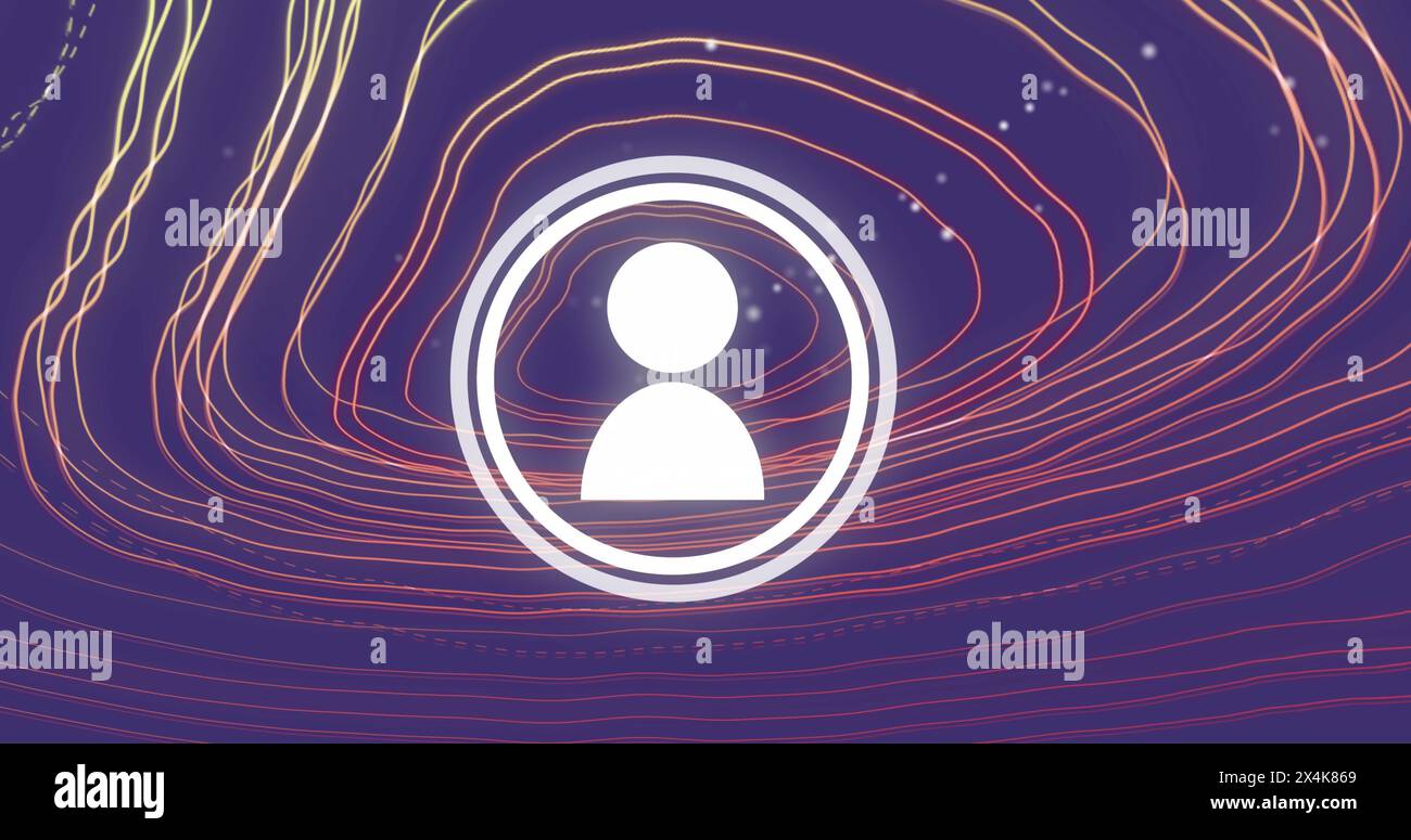 Image of digital interface with person icon and red map lines on blue ...