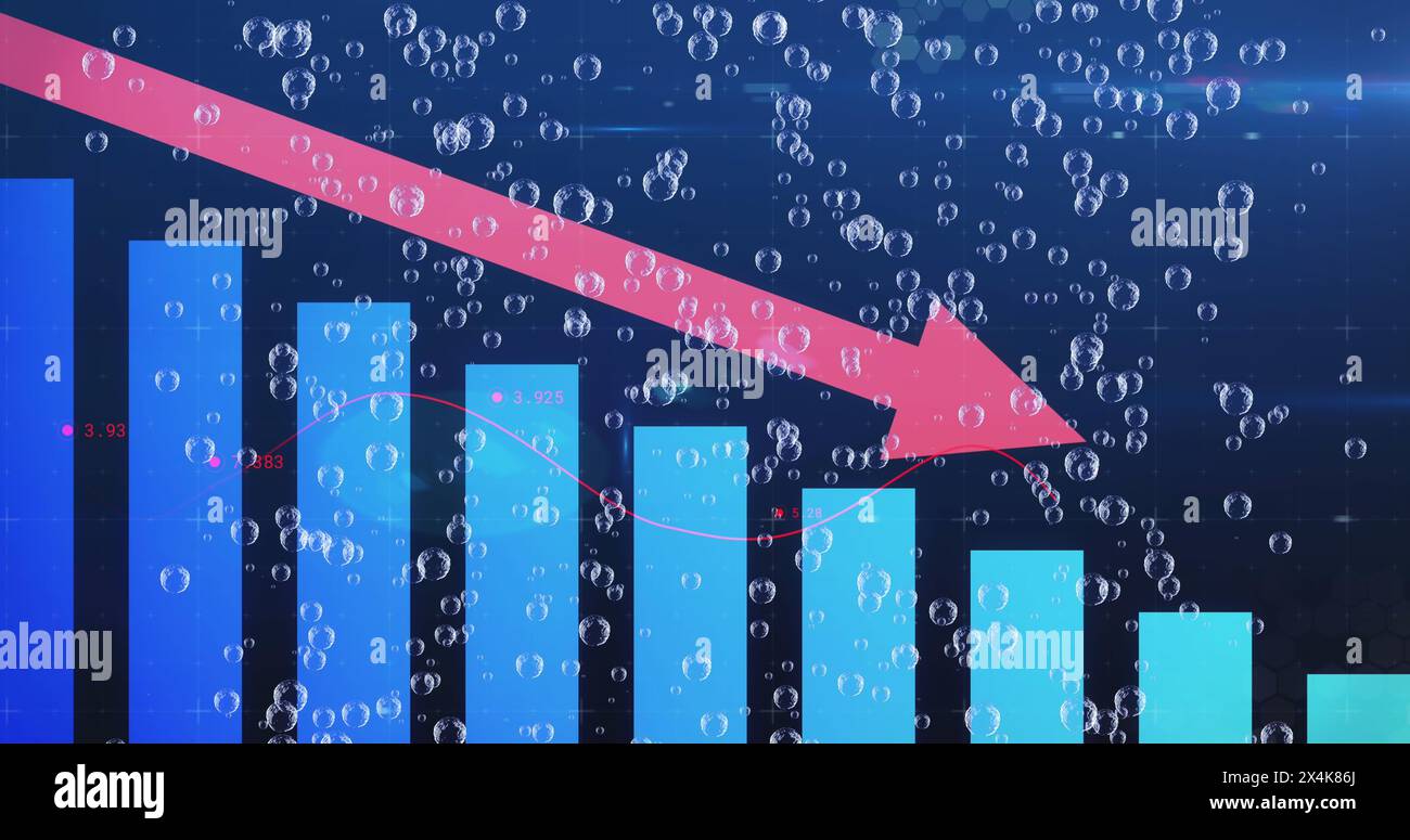 Image of financial statistics, data processing with red arrow ...