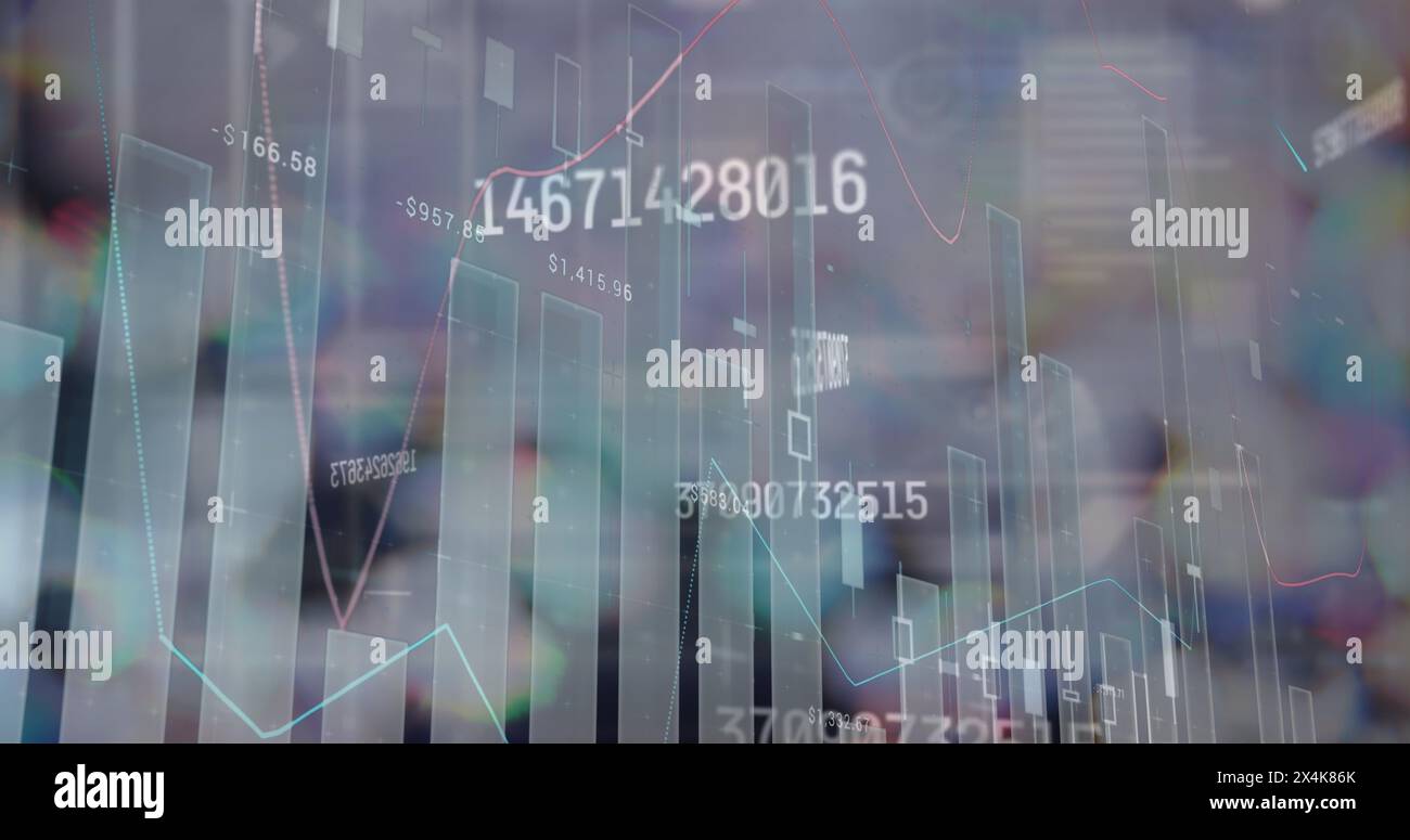 Digital composite image of multiple changing numbers and statistical ... Digital composite image of multiple changing numbers and statistical ...