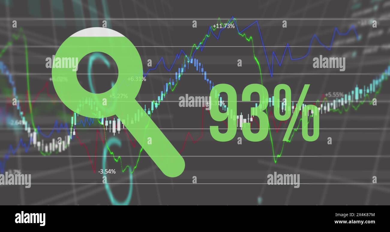 Image of financial data processing with search loop and percent growing ...