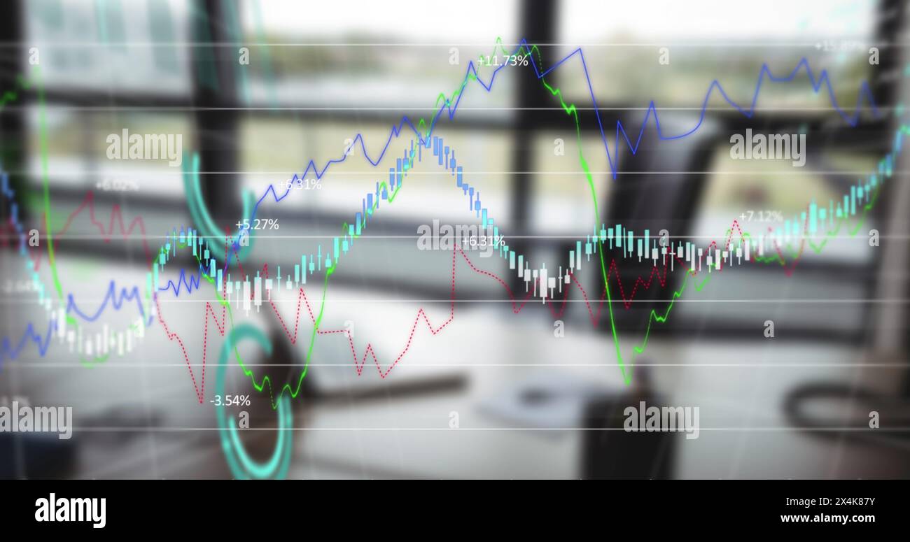 Digital composite image of financial data processing against empty ...