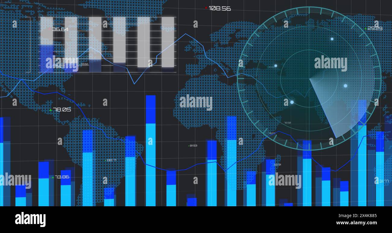 Image of financial data processing and scope scanning over world map Stock Photo - Alamy