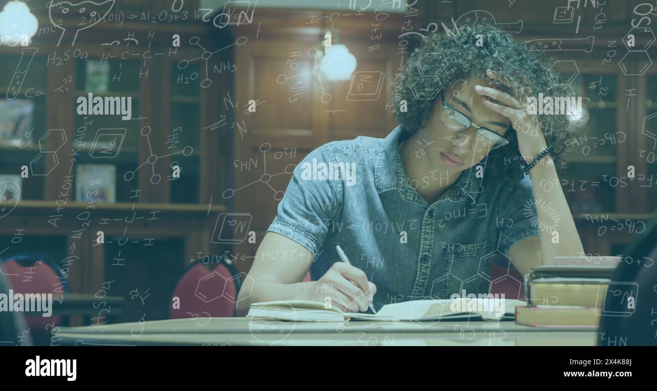 Digital composition of chemical structures floating against college ...