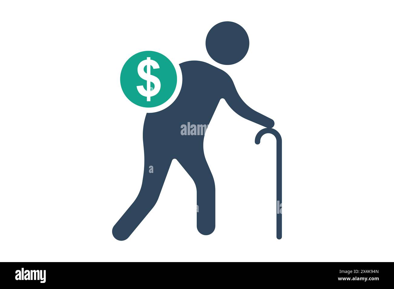 retirement icon. elderly using walking stick with dollar. icon related ...
