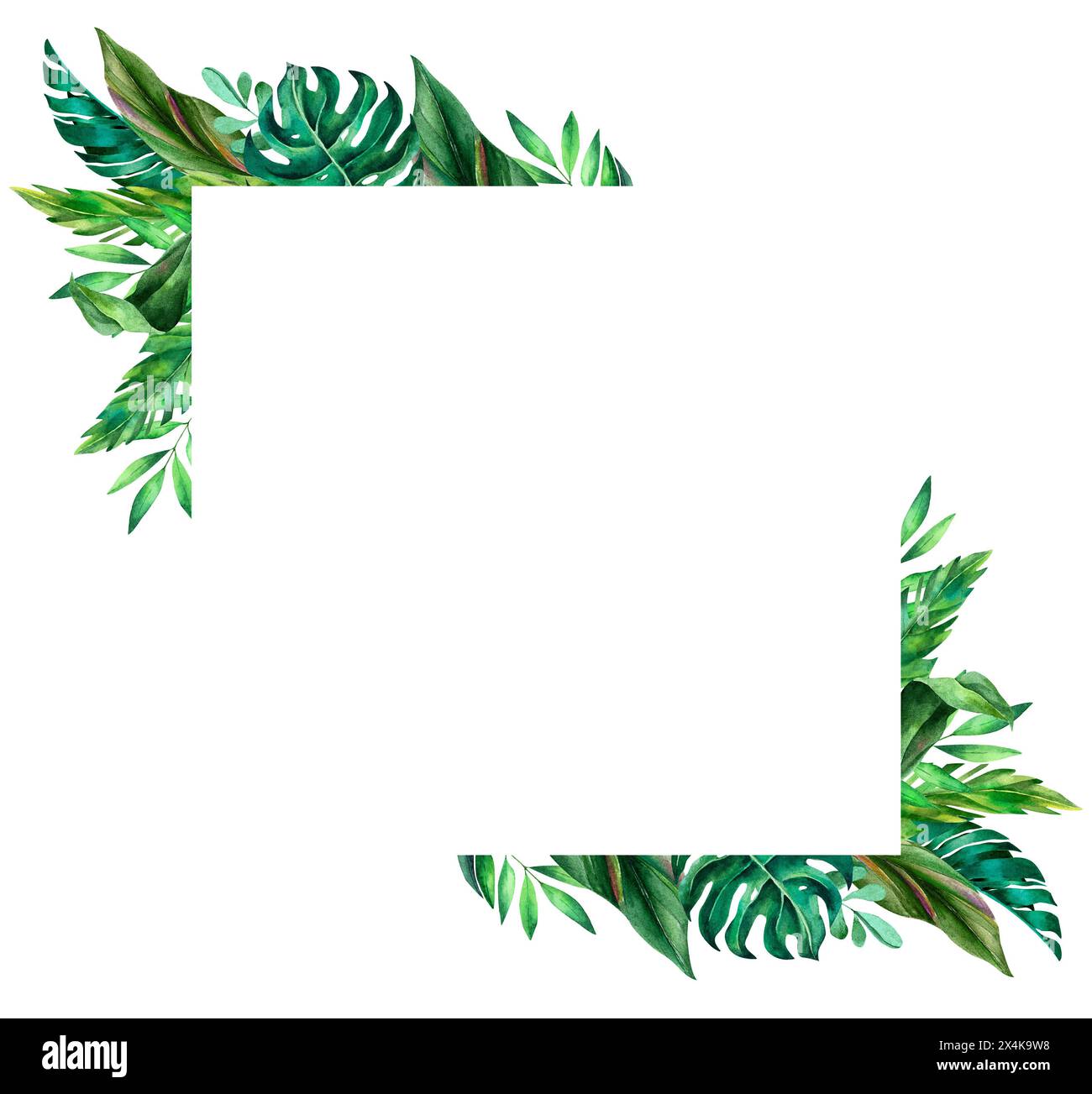 Bright Tropical Leaves, Corner Frame, watercolor Illustration ...