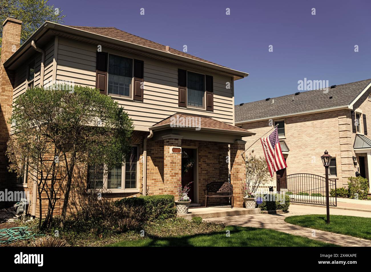 cottage village. Exterior of a suburban cottage in neighborhood ...