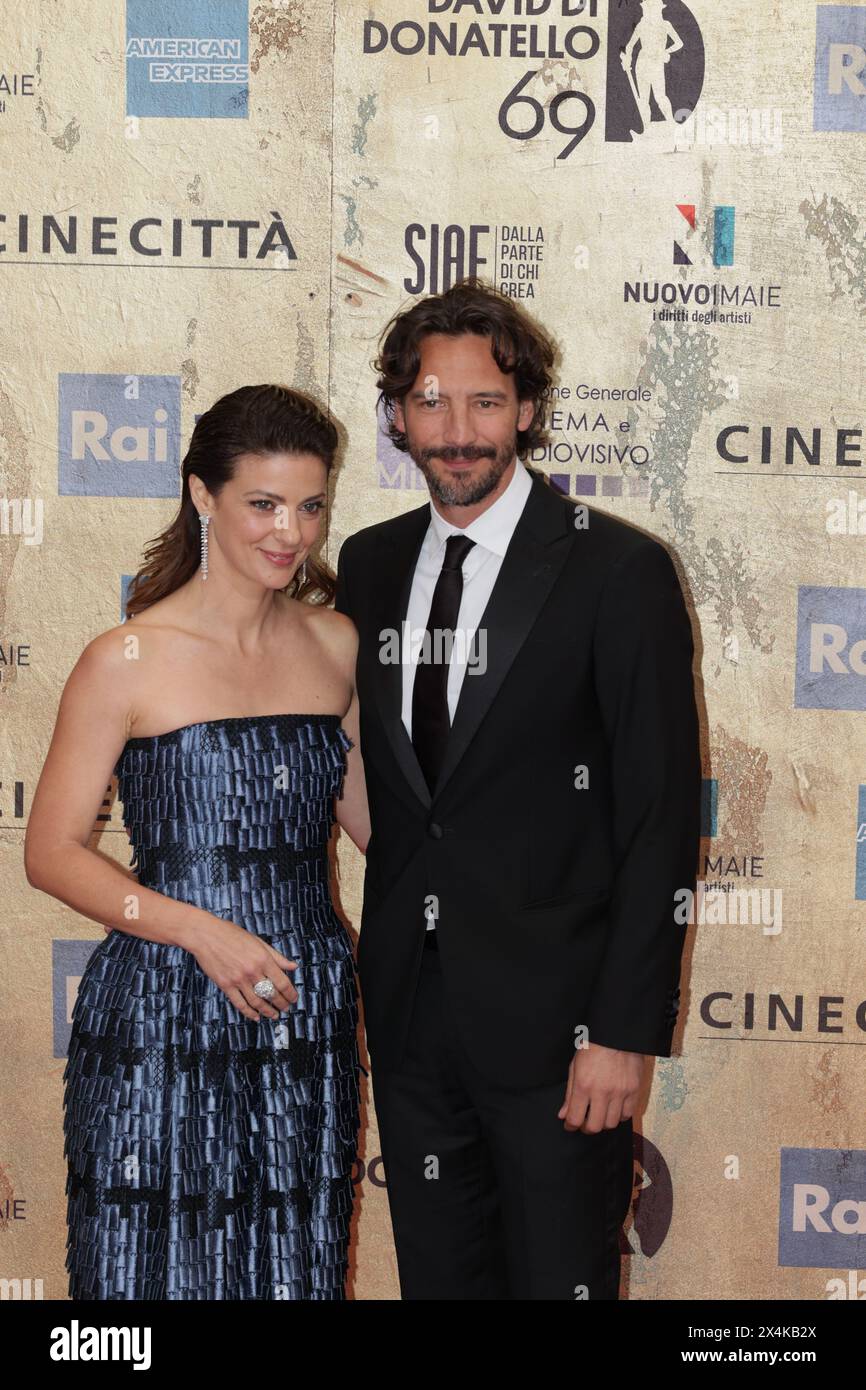 Rome, Italy - May 3, 2024: Barbara Ronchi and Alessandro Tedeschi attend the red carpet of the ...