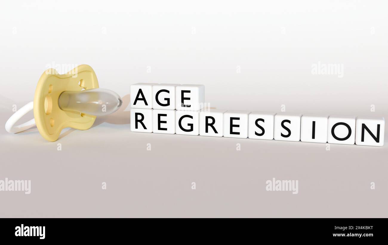 3d rendering of wooden blocks spelling the word "age regression" and ...