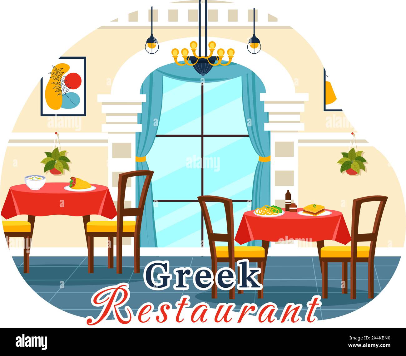 Greek Cuisine Restaurant Vector Illustration with Set Menu Delicious ...
