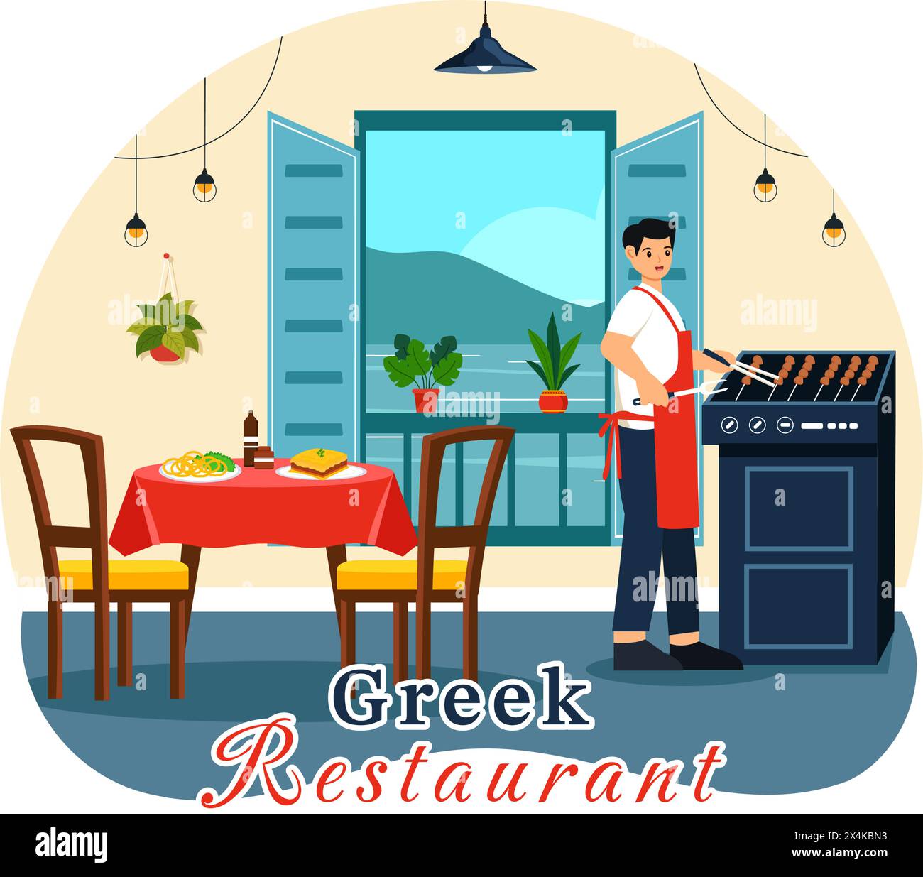 Greek Cuisine Restaurant Vector Illustration with Set Menu Delicious ...