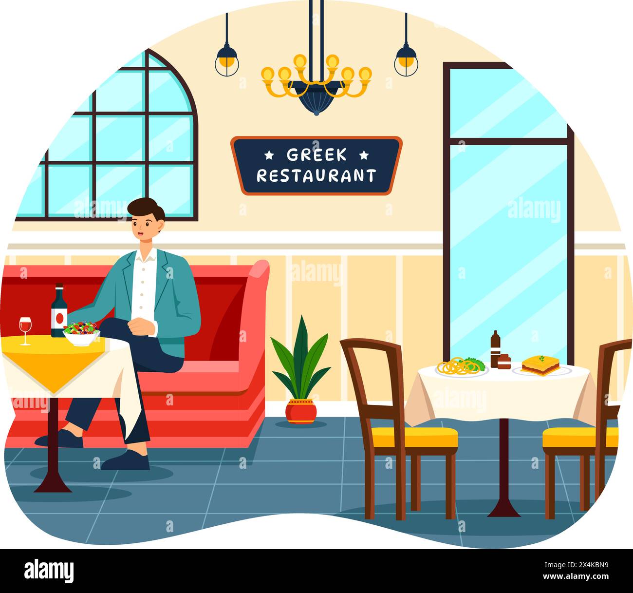 Greek Cuisine Restaurant Vector Illustration with Set Menu Delicious ...