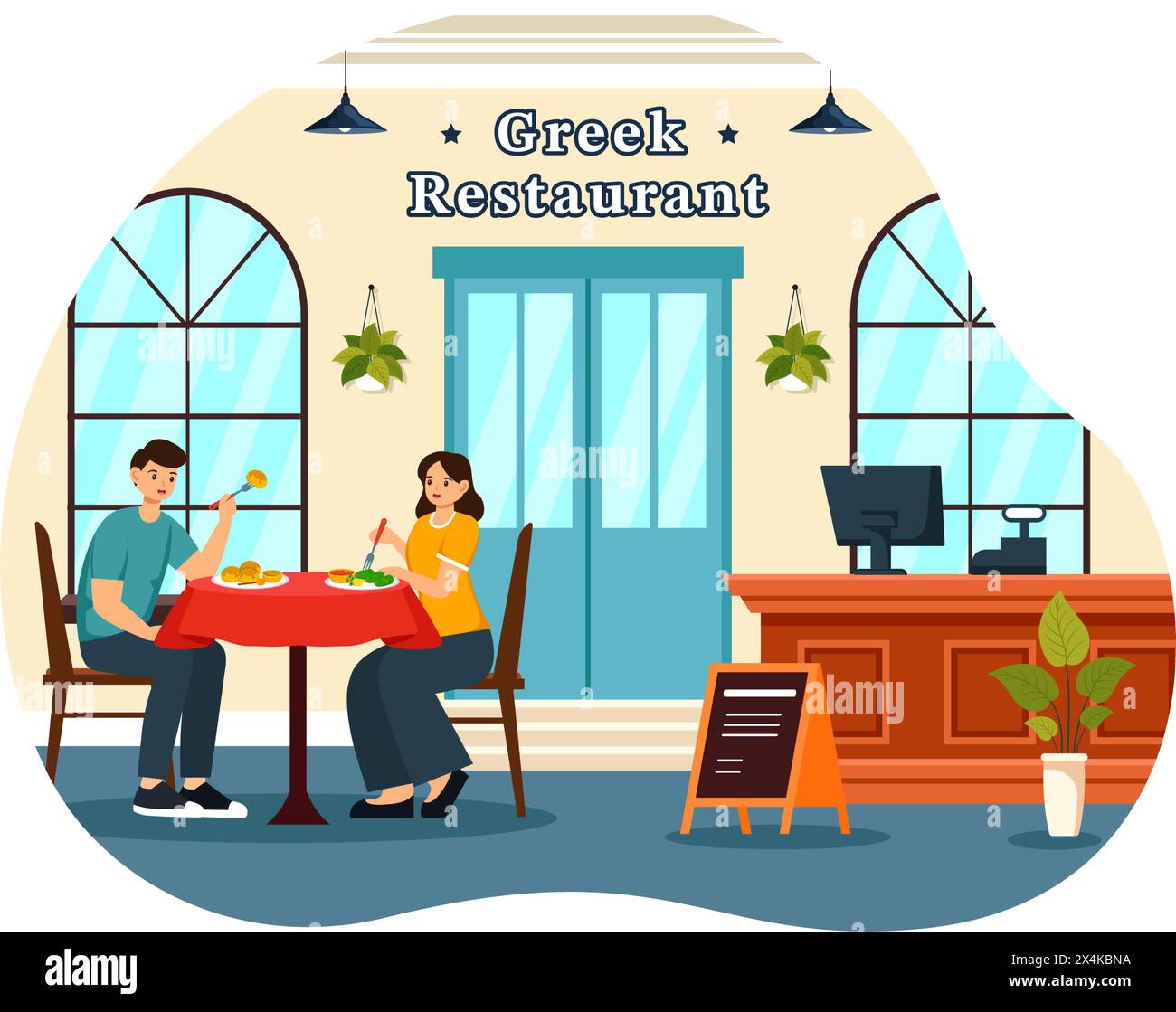 Greek Cuisine Restaurant Vector Illustration with Set Menu Delicious ...
