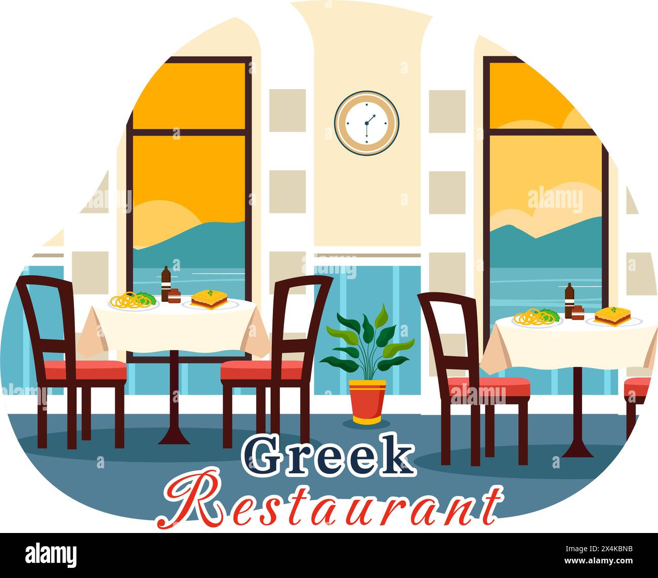 Greek Cuisine Restaurant Vector Illustration with Set Menu Delicious ...