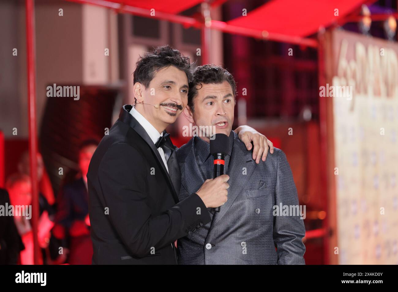 Rome, Italy - May 3, 2024: Fabrizio Biggio (l) and Vinicio Marchioni ...