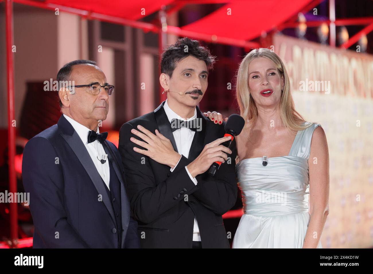 Rome, Italy - May 3, 2024: Alessia Marcuzzi (r), Carlo Conti (l), and ...