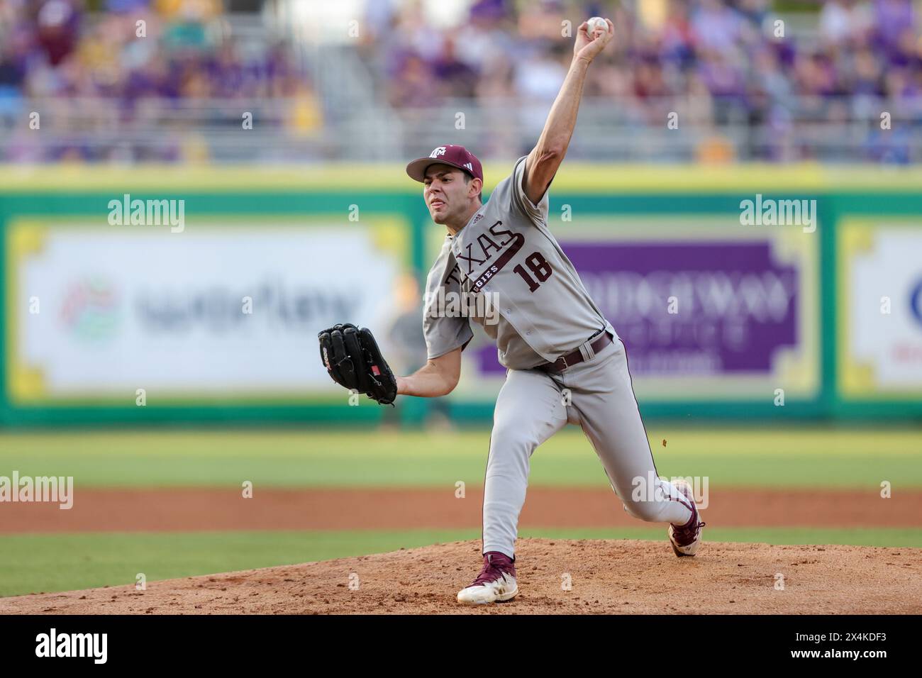 Baton Rouge, LA, USA. 3rd May, 2024. Texas A&M starting pitcher Ryan ...