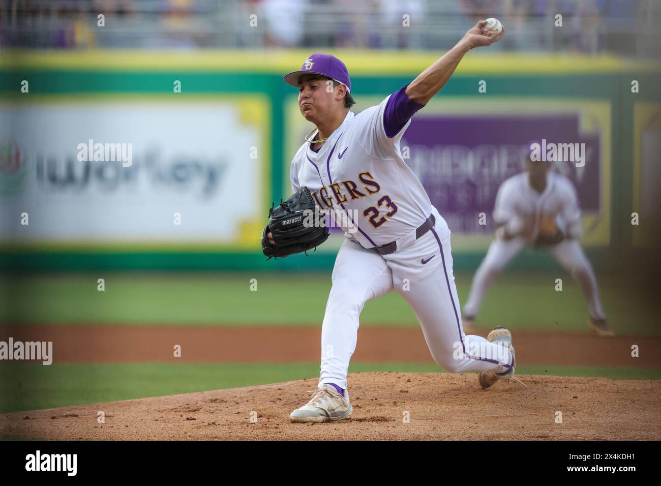 Baton Rouge, LA, USA. 3rd May, 2024. LSU starting pitcher Gage Jump (23 ...
