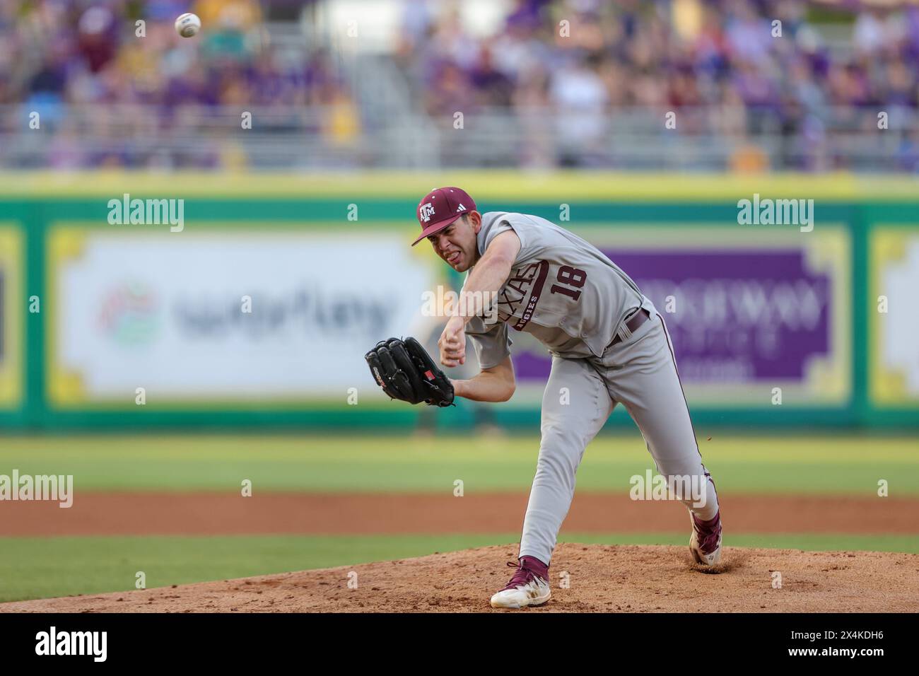 Baton Rouge, LA, USA. 3rd May, 2024. Texas A&M starting pitcher Ryan ...