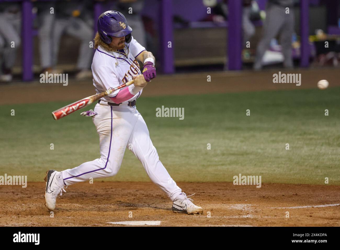 Baton Rouge, LA, USA. 3rd May, 2024. LSU's Tommy White (47) tries for a ...