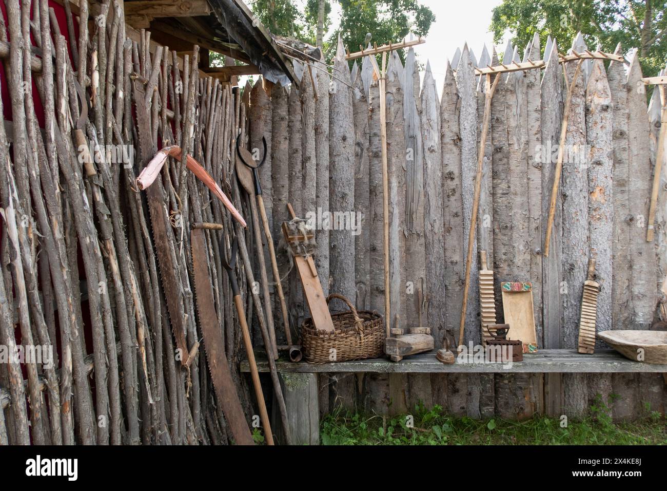 Ancient tools of agricultural production: rake, saw, sickle, basket ...