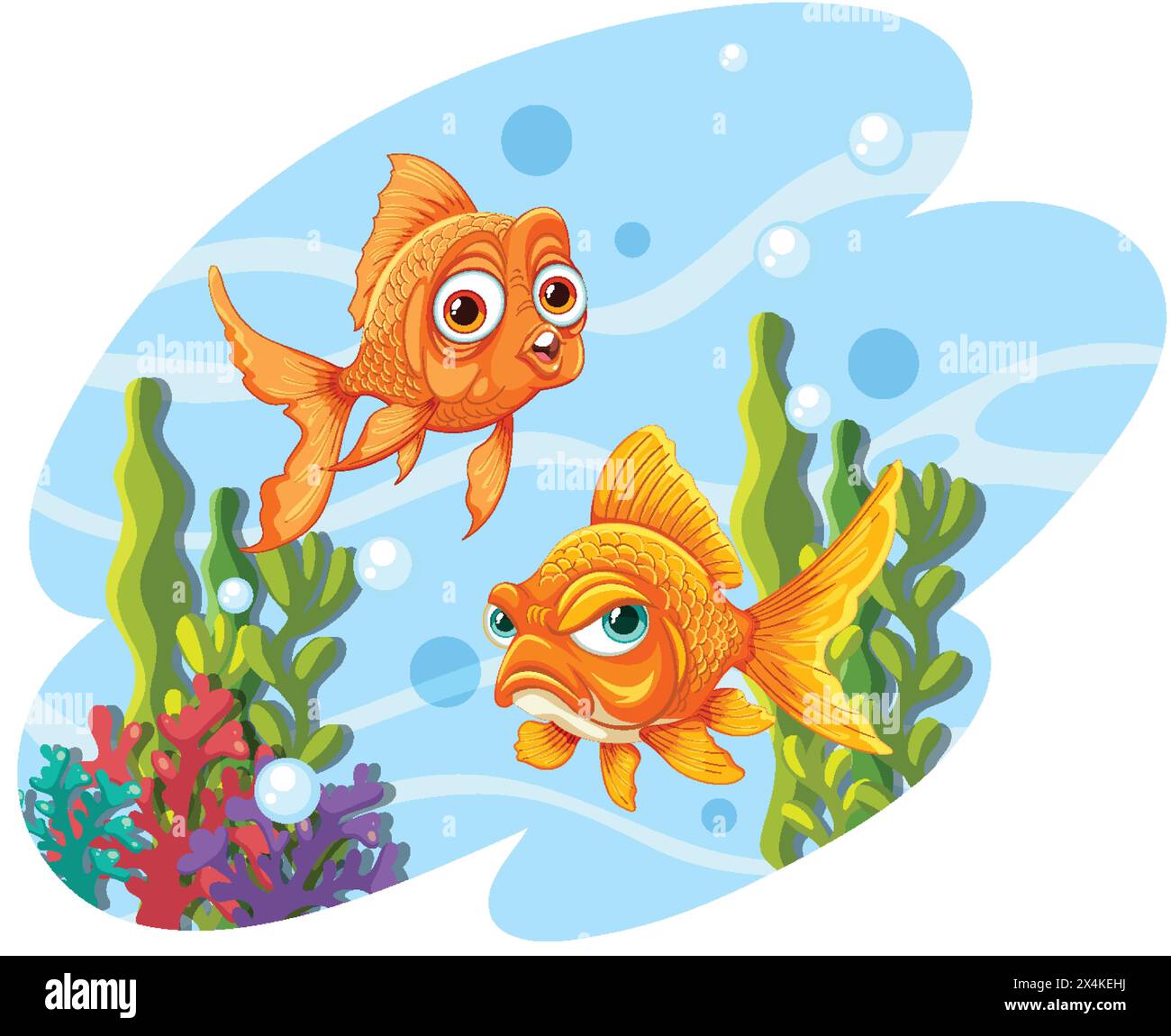Two cartoon fish with expressive faces underwater Stock Vector Image ...