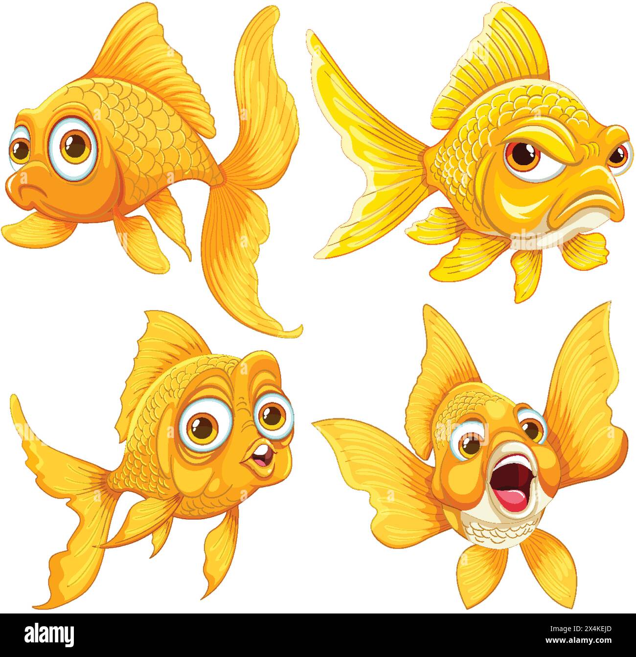 Four cartoon goldfish showing different emotions Stock Vector Image ...