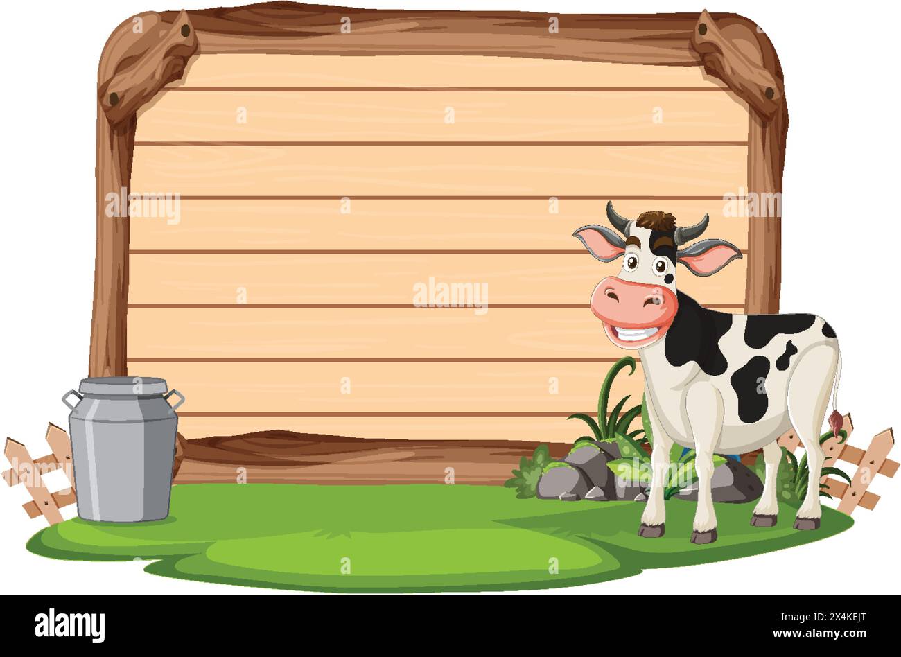 Illustration of a cow beside a wooden signboard Stock Vector Image ...
