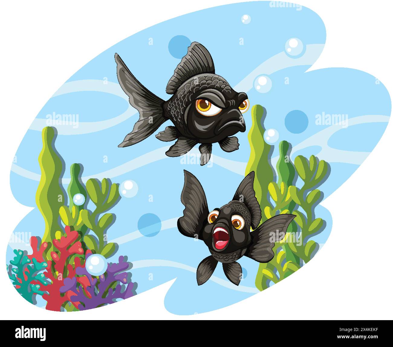Two cartoon fish swimming among vibrant coral reefs Stock Vector Image ...