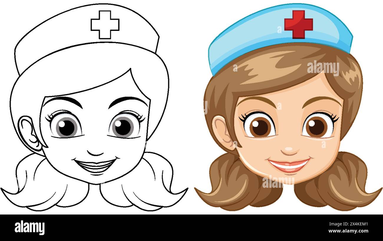 Coloring page and colored nurse illustration Stock Vector Image & Art ...