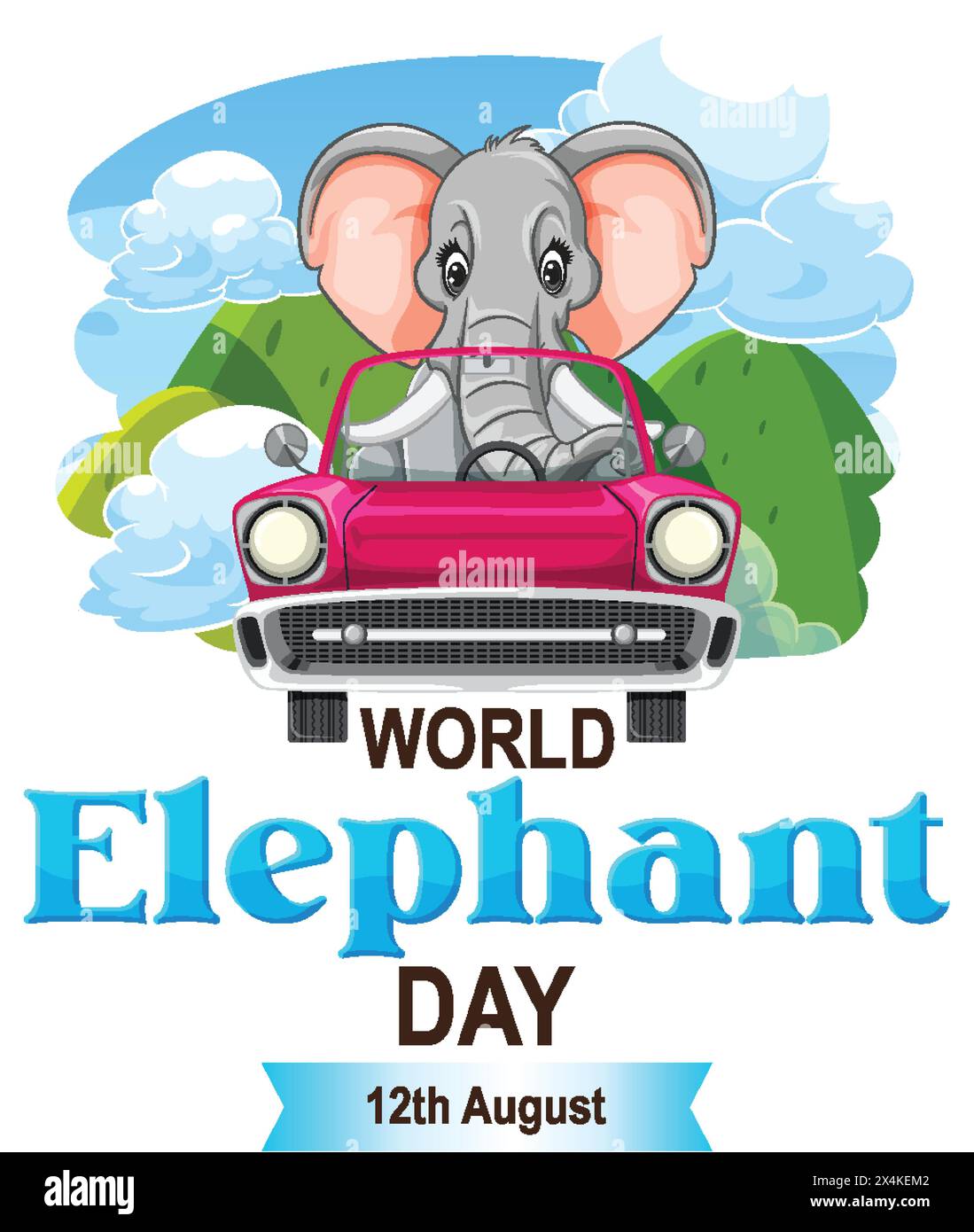 Cartoon elephant driving a pink car under blue sky Stock Vector Image ...