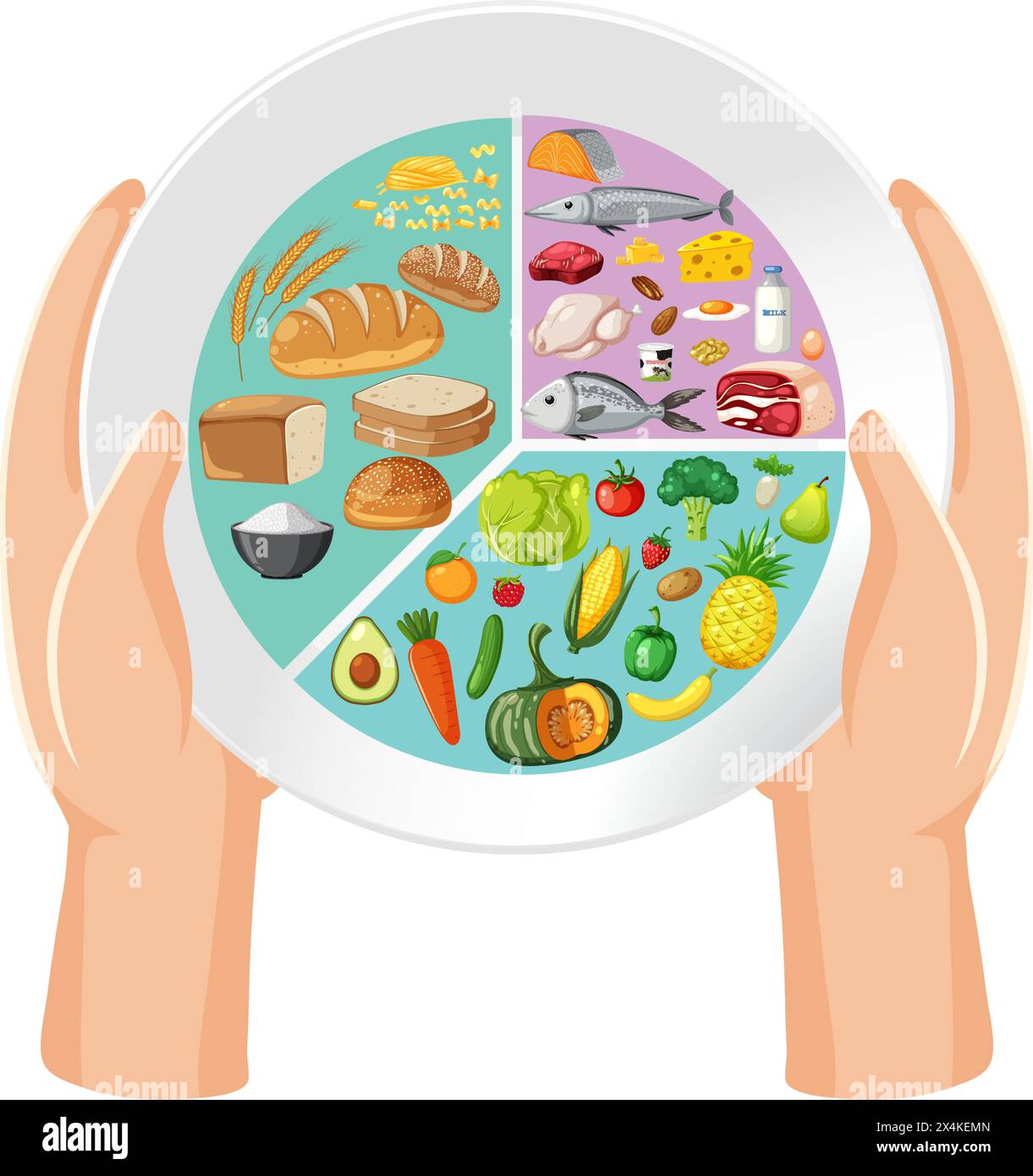 Hands holding a plate with assorted healthy foods Stock Vector Image ...