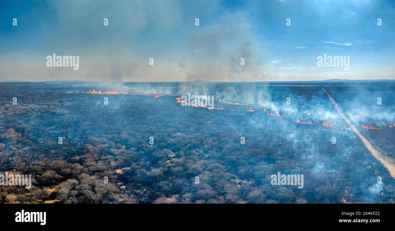 aerial bush fire africa, natural disaster, deforestation to plant crops ...