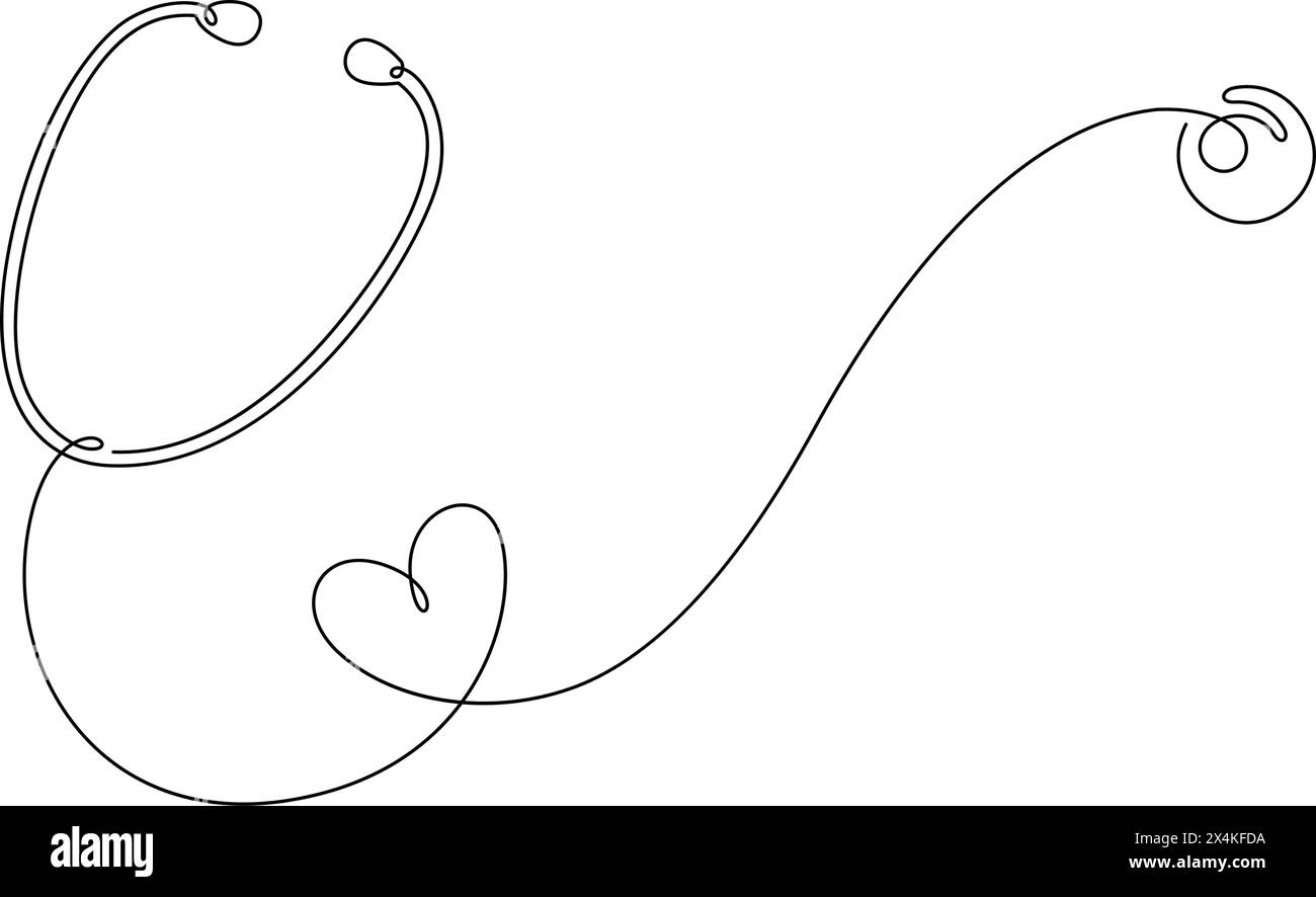 continuous line drawing of stethoscope and heart shape medical health ...