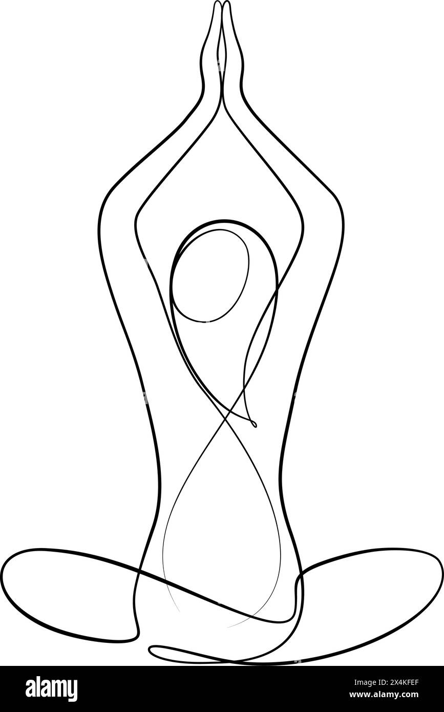 continuous line drawing of woman in yoga pose balancing asana lotus ...