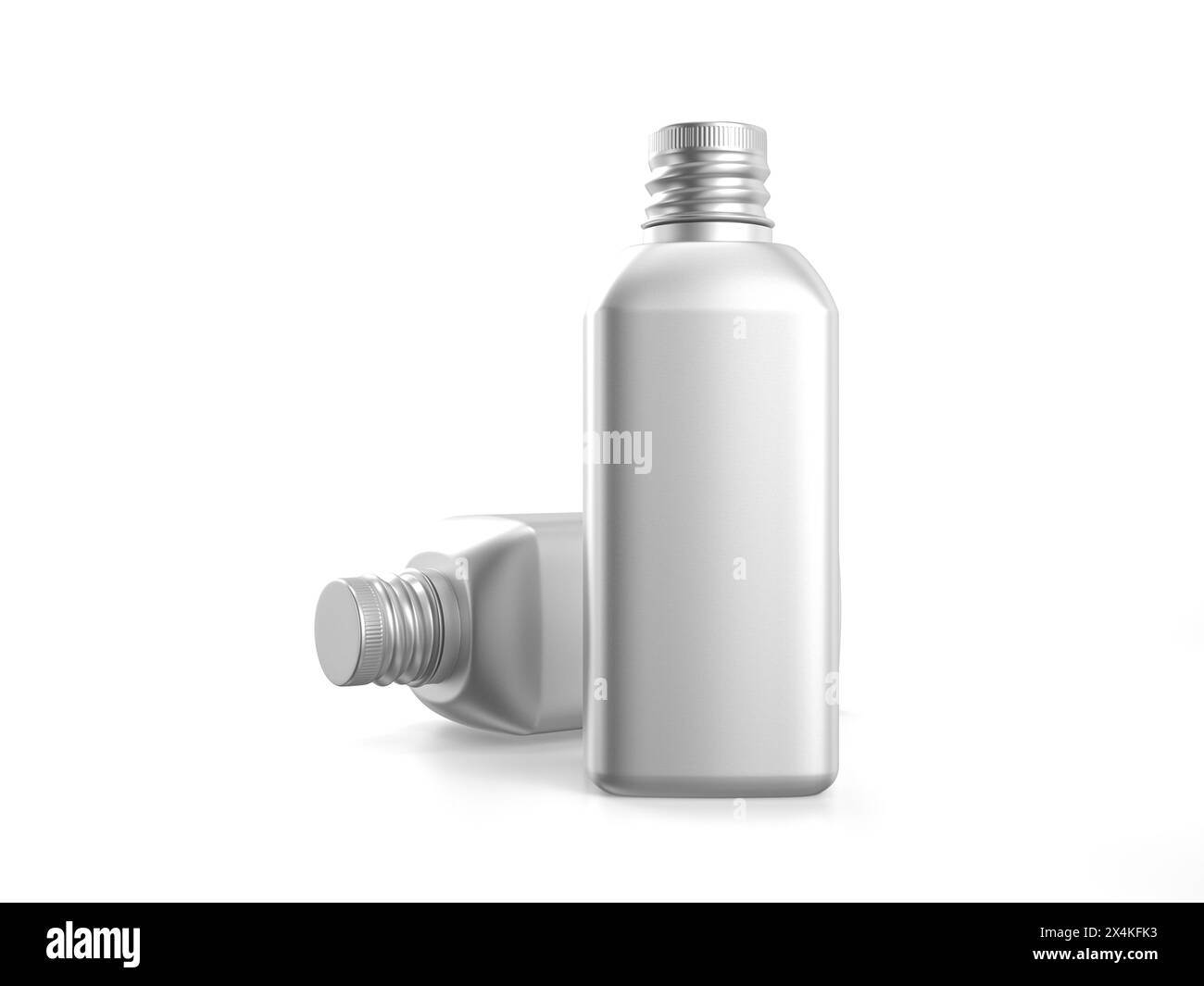 Metal bottles on a white background. 3d illustration Stock Photo - Alamy