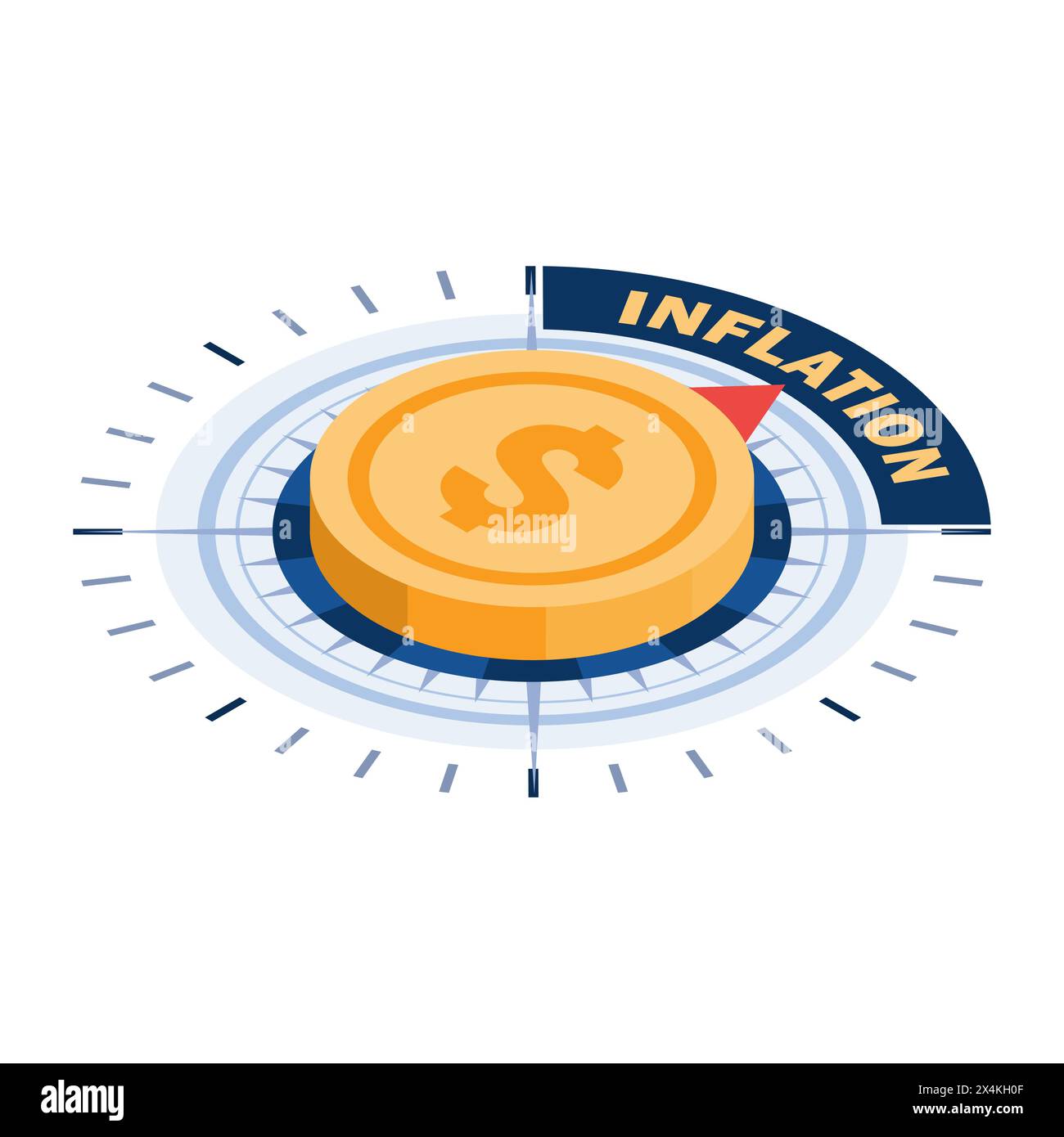 Flat 3d Isometric Dollar Coin Compass Pointing to Inflation. Inflation ...